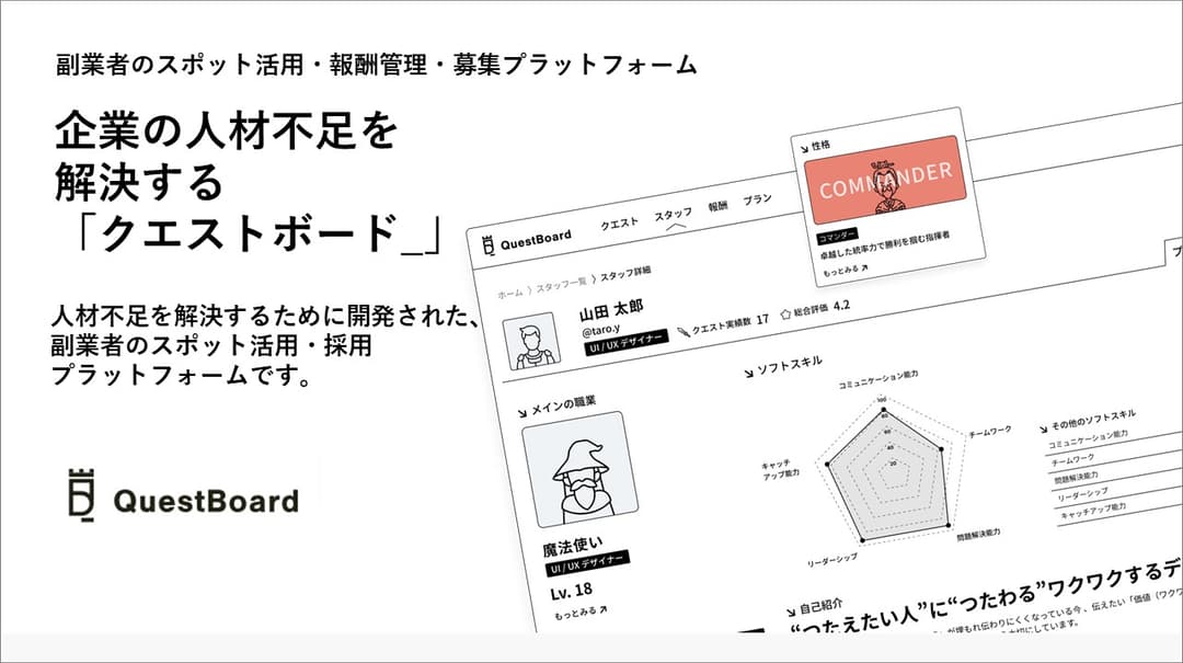 人手不足解消の決め手！スポット案件のエンジニア調達も、社内の副業対応も、これ1つで解消。――株式会社QuestBoard - システム開発のプロが発注成功を手助けする【発注ラウンジ】